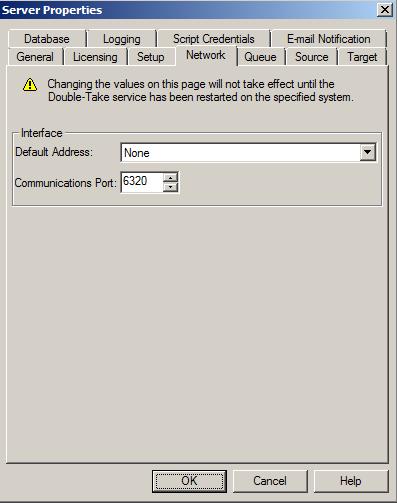 Configuring network communication properties for a server
